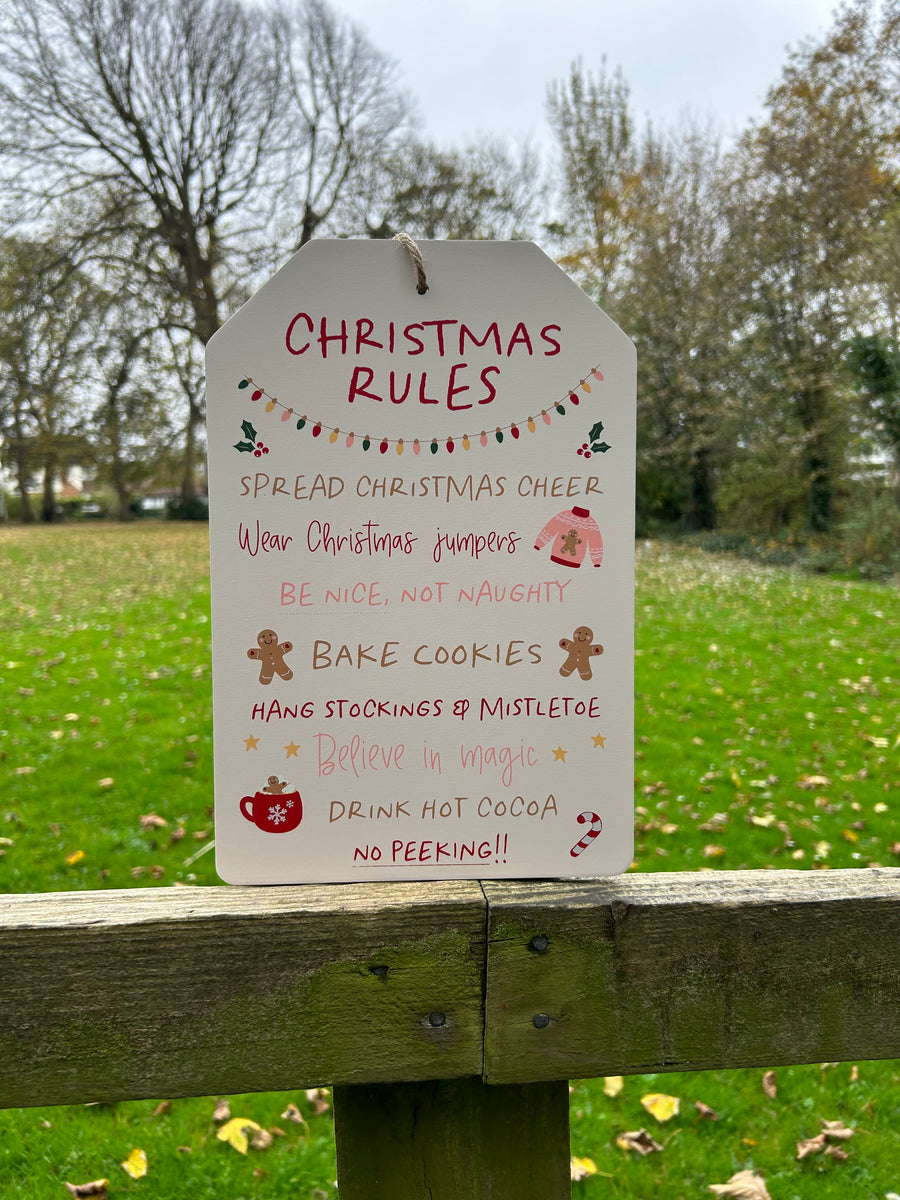 SUGARPLUM FUN CHRISTMAS RULES HANGING SIGN – Sweet Pea & Little Wolf